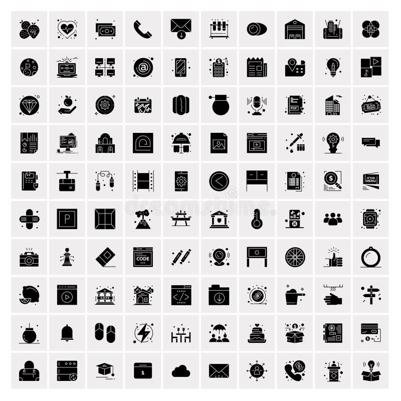 Set of 100 Universal Solid Icons Stock Vector - Illustration of ...