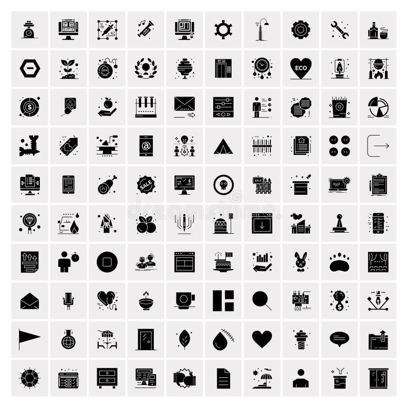 Set of 100 Universal Solid Icons Stock Vector - Illustration of ...