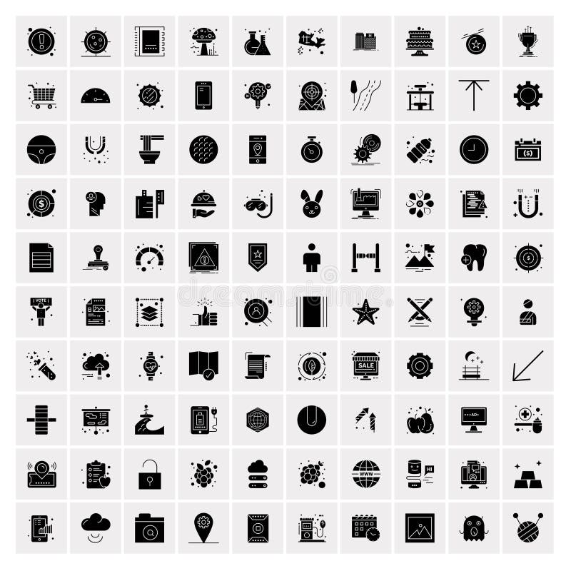 Set of 100 Universal Solid Icons Stock Vector - Illustration of culture ...