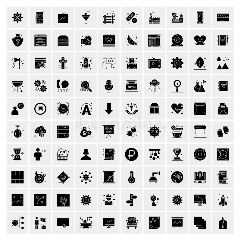 Set of 100 Universal Solid Icons Stock Vector - Illustration of graph ...
