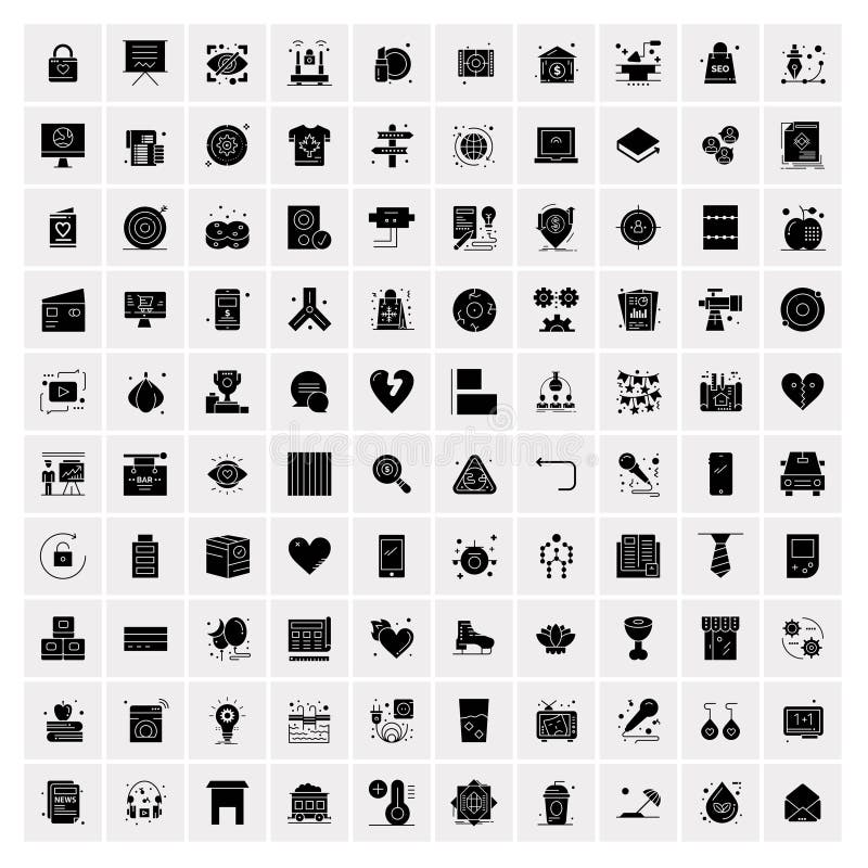 Set of 100 Universal Solid Icons Stock Vector - Illustration of ...