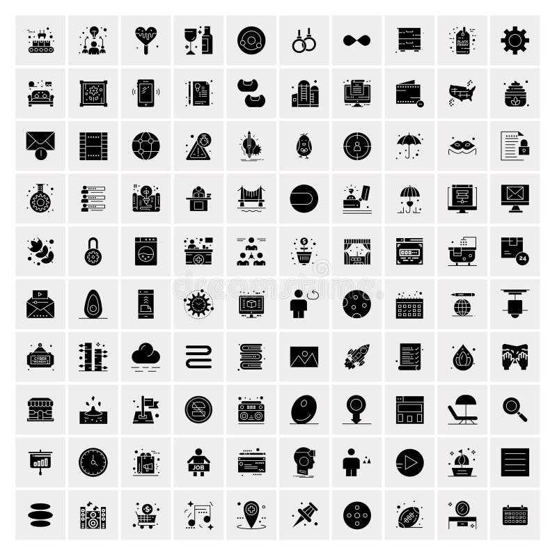 Set of 100 Universal Solid Icons Stock Vector - Illustration of outline ...