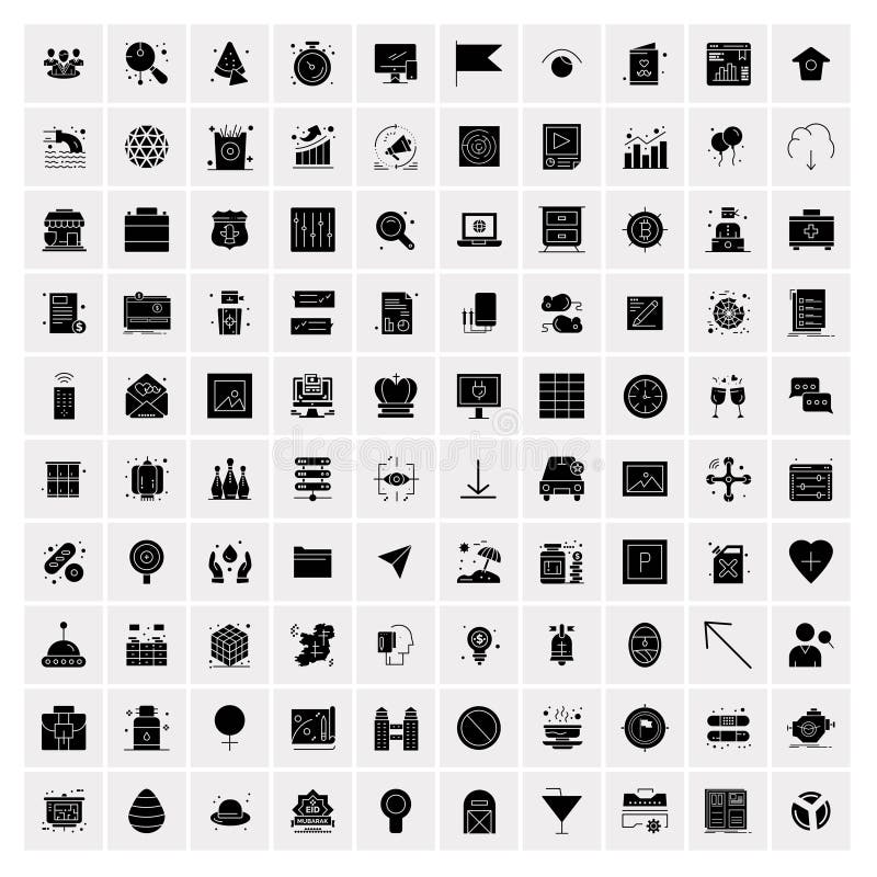 Set of 100 Universal Solid Icons Stock Vector - Illustration of element ...