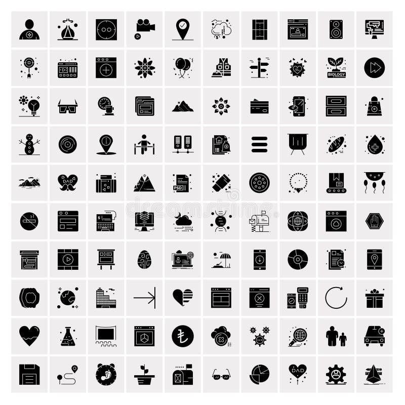 Set of 100 Universal Solid Icons Stock Vector - Illustration of ...
