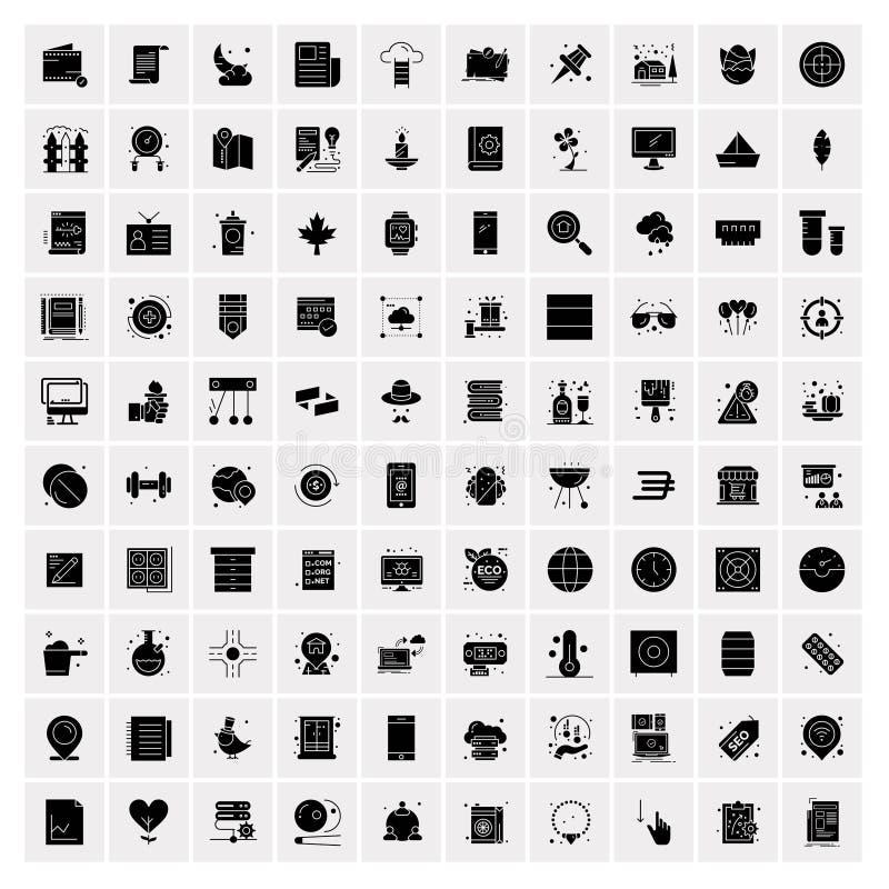 Set of 100 Universal Solid Icons Stock Vector - Illustration of ecology ...