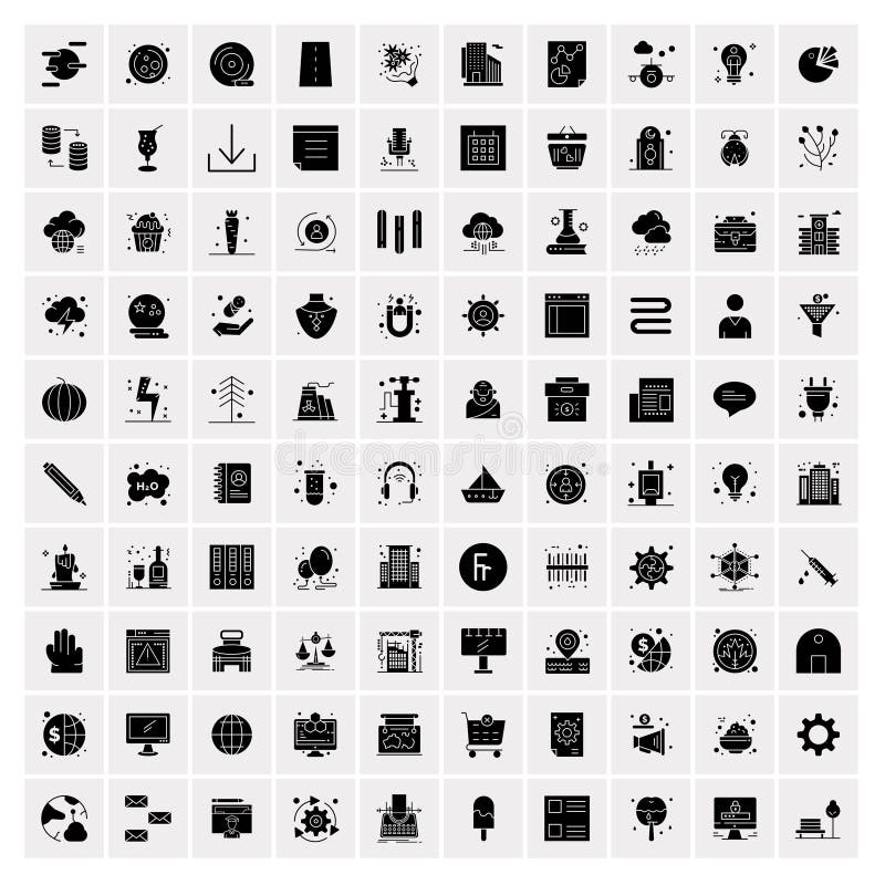 Set of 100 Universal Solid Icons Stock Vector - Illustration of ...