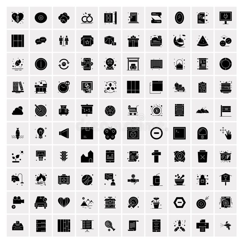 Set of 100 Universal Solid Icons Stock Vector - Illustration of ...