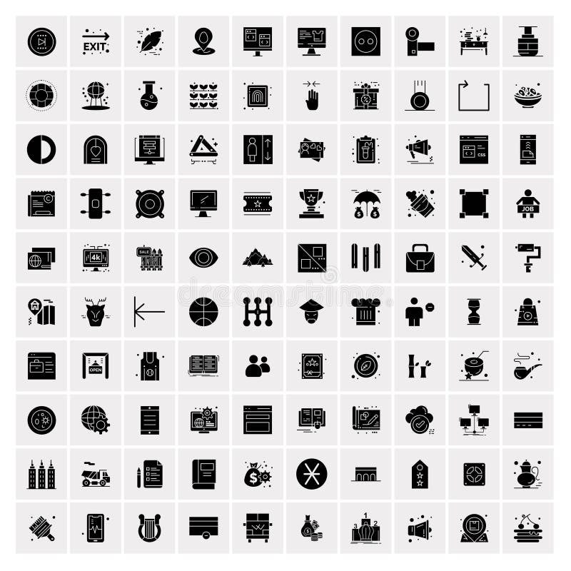 Set of 100 Universal Solid Icons Stock Vector - Illustration of element, information: 167290486