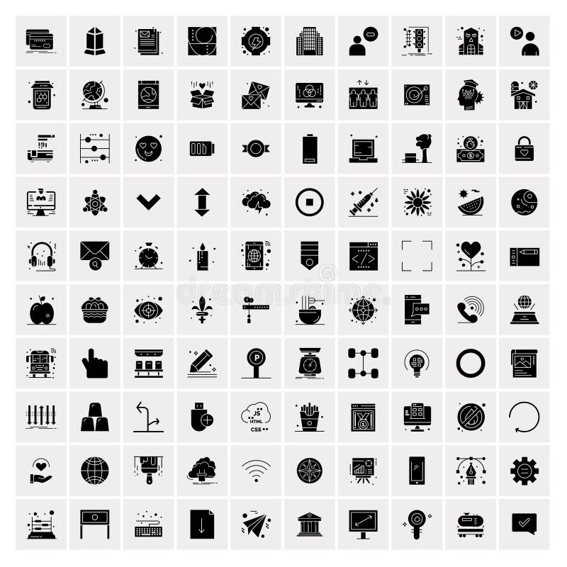 Set of 100 Universal Solid Icons Stock Vector - Illustration of ...