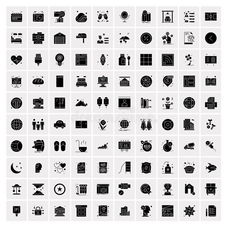 Set of 100 Universal Solid Icons Stock Vector - Illustration of desktop ...