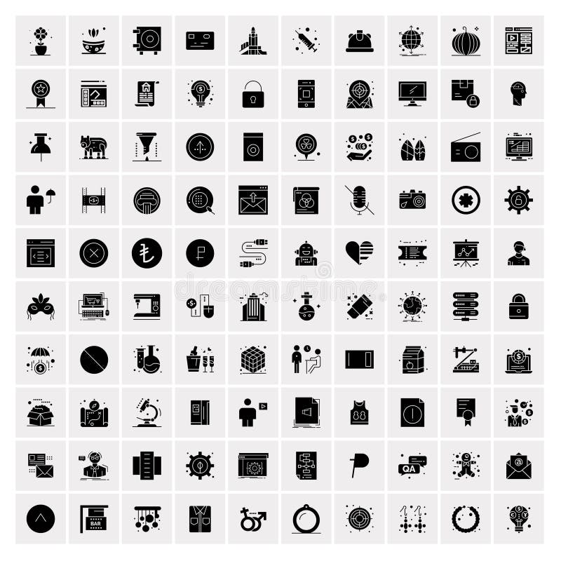 Set of 100 Universal Solid Icons Stock Vector - Illustration of concept ...