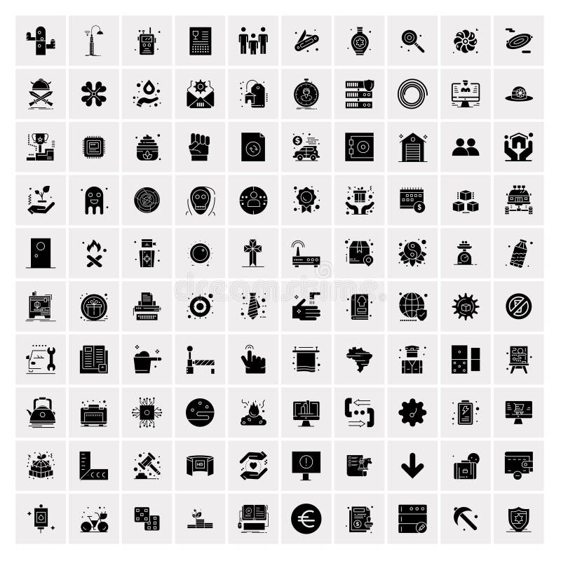 Set of 100 Universal Solid Icons Stock Vector - Illustration of ...