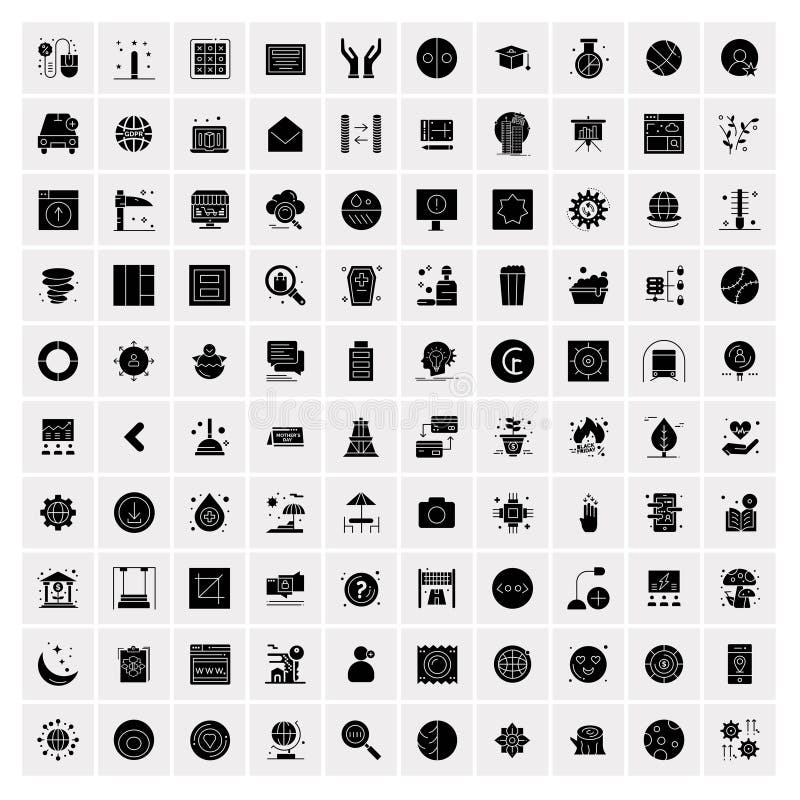 Set of 100 Universal Solid Icons Stock Vector - Illustration of ecology ...