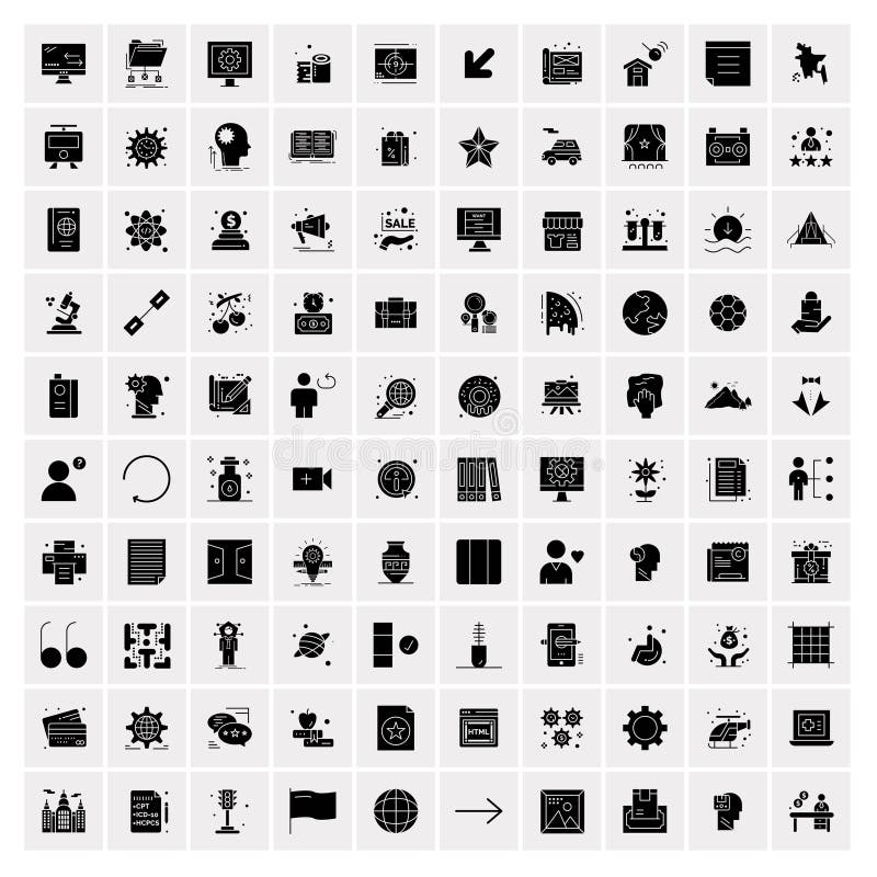 Set of 100 Universal Solid Icons Stock Vector - Illustration of ...