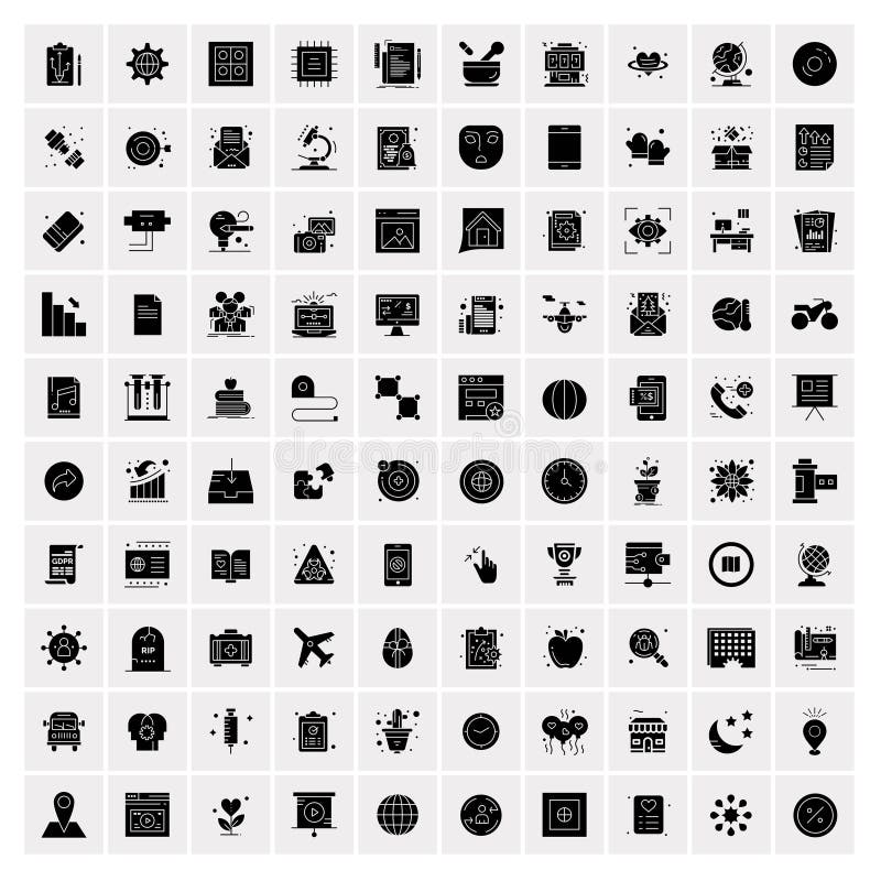 Set of 100 Universal Solid Icons Stock Vector - Illustration of finance ...