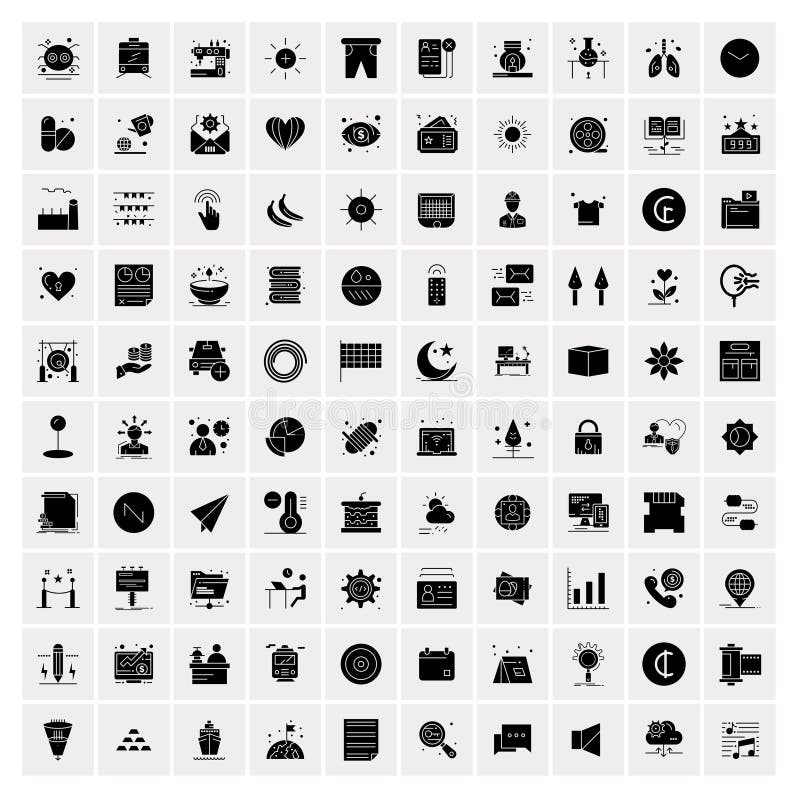 Set of 100 Universal Solid Icons Stock Vector - Illustration of culture ...