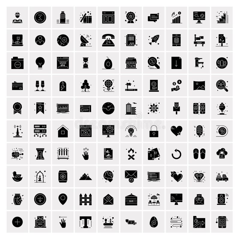 Set of 100 Universal Solid Icons Stock Vector - Illustration of ...
