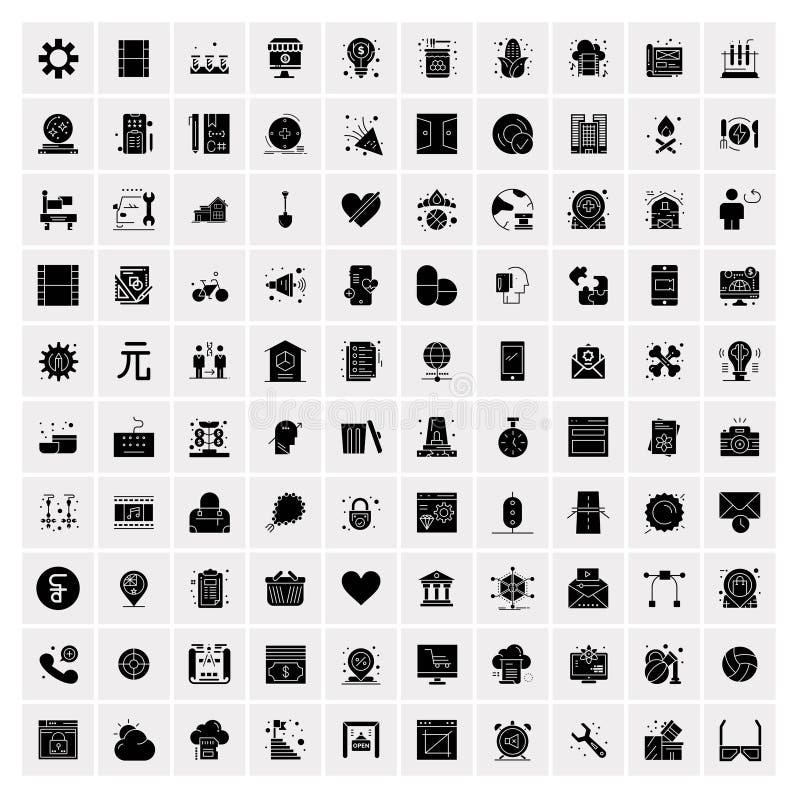 Set of 100 Universal Solid Icons Stock Vector - Illustration of ...