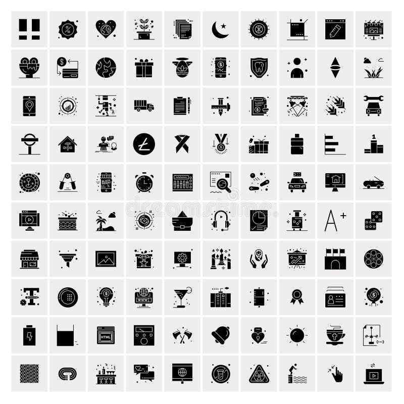 Set of 100 Universal Solid Icons Stock Vector - Illustration of drinks ...
