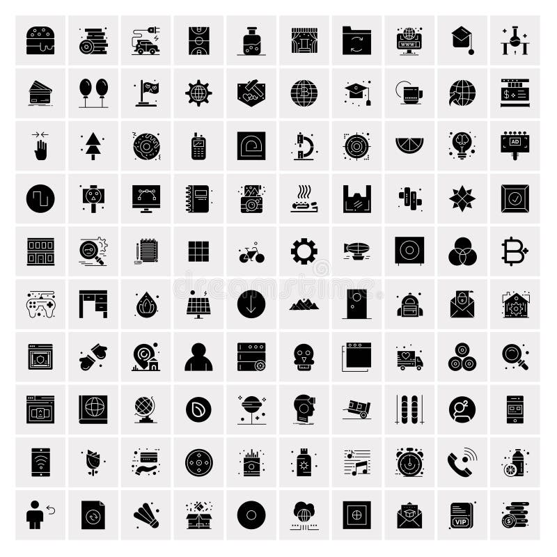 Set of 100 Universal Solid Icons Stock Vector - Illustration of ...