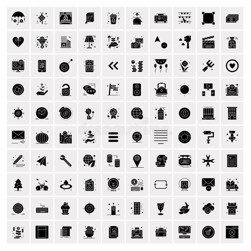 Set of 100 Universal Solid Icons Stock Vector - Illustration of line ...