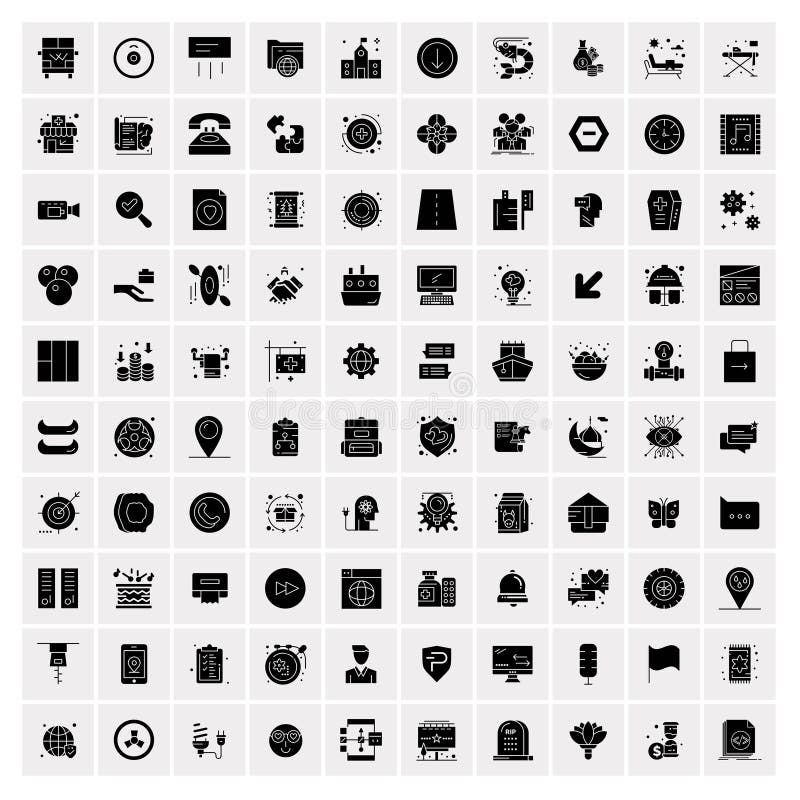 Set of 100 Universal Solid Icons Stock Vector - Illustration of graphic ...