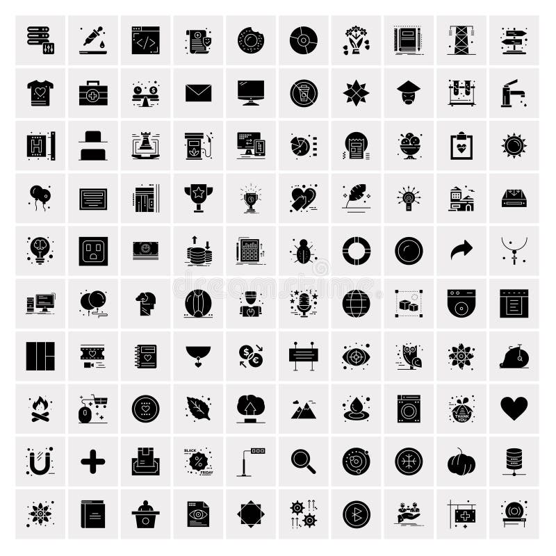 Set of 100 Universal Solid Icons Stock Vector - Illustration of ...