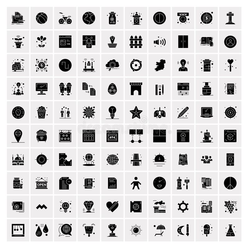 Set of 100 Universal Solid Icons Stock Vector - Illustration of pack ...