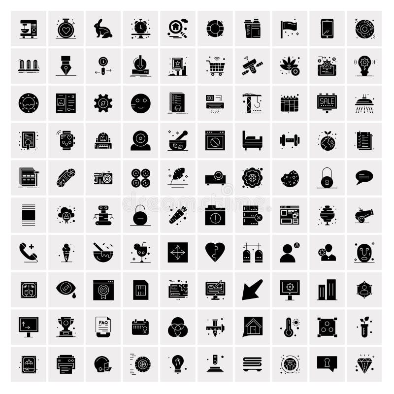 Set of 100 Universal Solid Icons Stock Vector - Illustration of icon ...