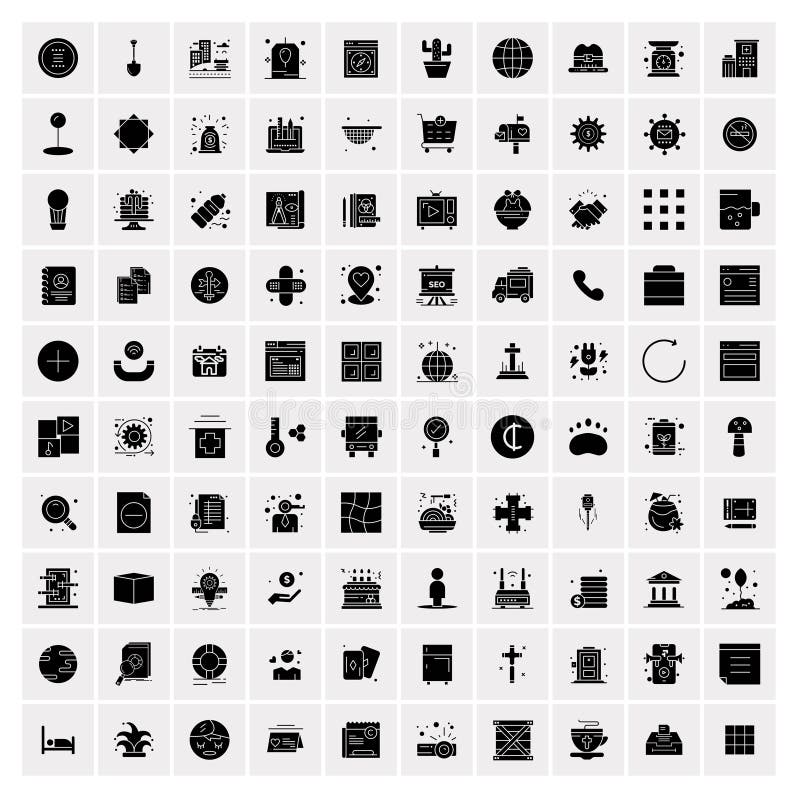 Set of 100 Universal Solid Icons Stock Vector - Illustration of ...