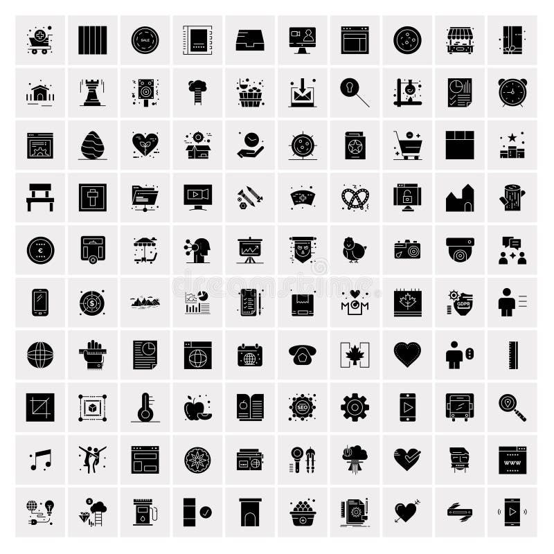 Set of 100 Universal Solid Icons Stock Vector - Illustration of ...