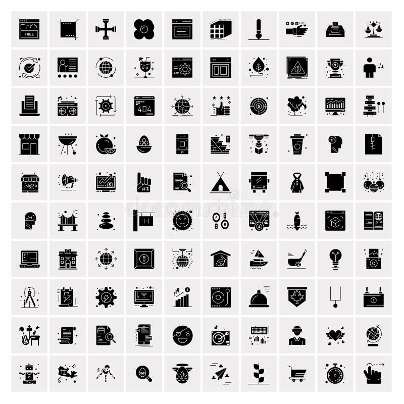 Set of 100 Universal Solid Icons Stock Vector - Illustration of ...