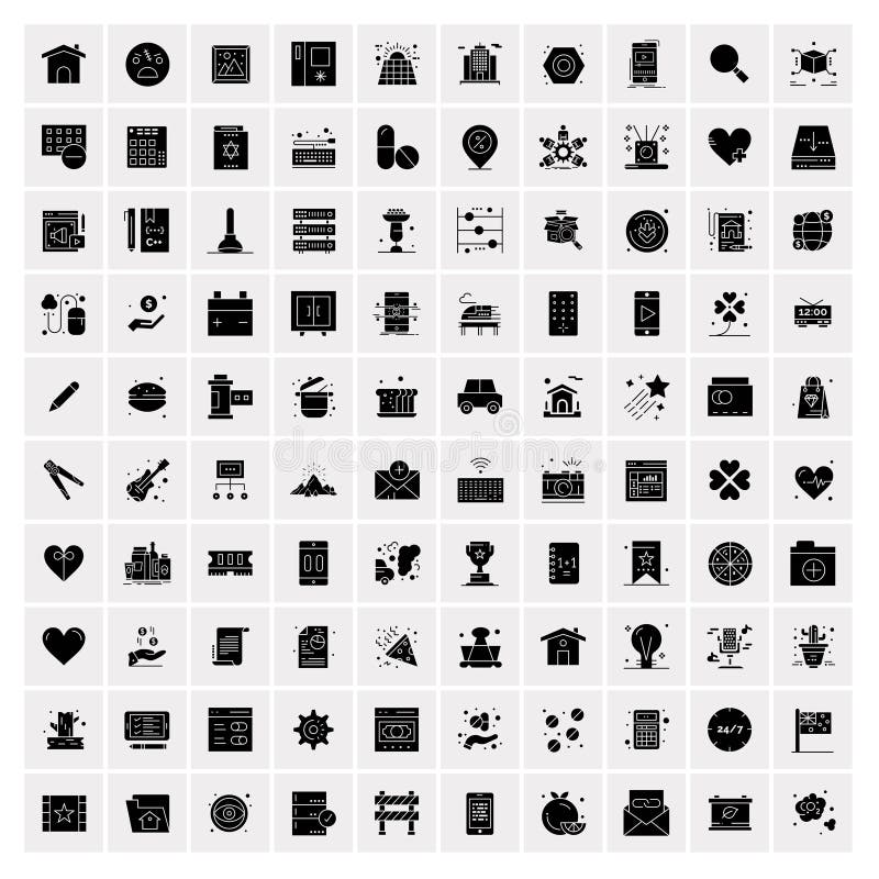 Set of 100 Universal Solid Icons Stock Vector - Illustration of apps ...