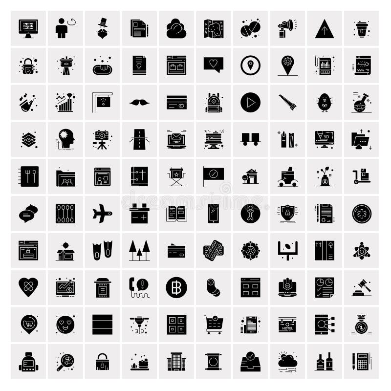 Set of 100 Universal Solid Icons Stock Vector - Illustration of ...