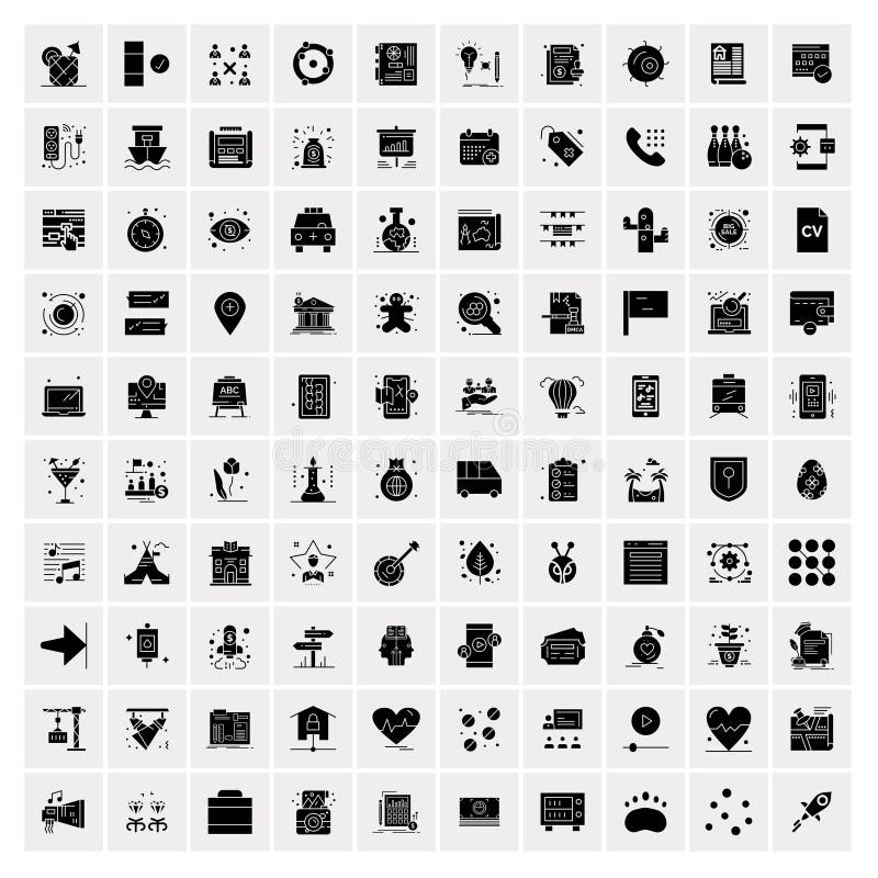 Set of 100 Universal Solid Icons Stock Vector - Illustration of outline ...