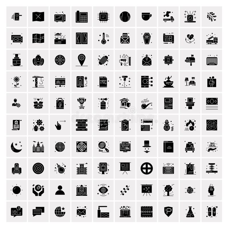 Set of 100 Universal Solid Icons Stock Vector - Illustration of concept ...