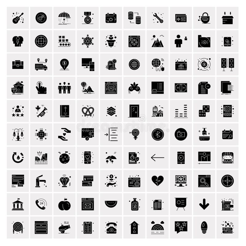 Set of 100 Universal Solid Icons Stock Vector - Illustration of glyph ...