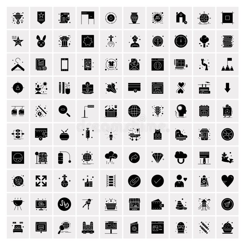 Set of 100 Universal Solid Icons Stock Vector - Illustration of drinks ...