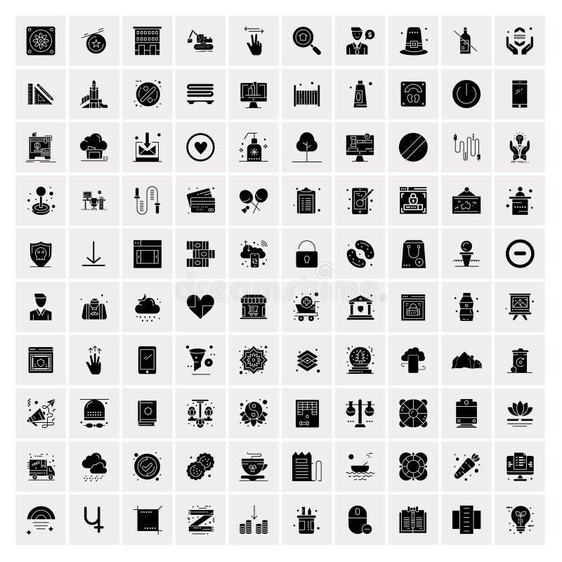 Set of 100 Universal Solid Icons Stock Vector - Illustration of desktop ...