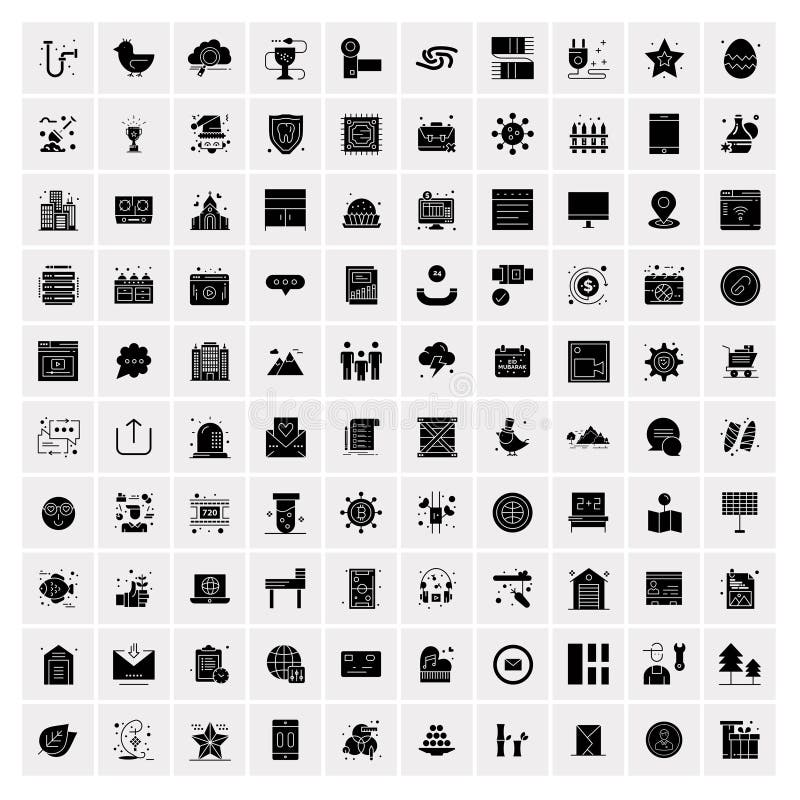 Set of 100 Universal Solid Icons Stock Vector - Illustration of ...