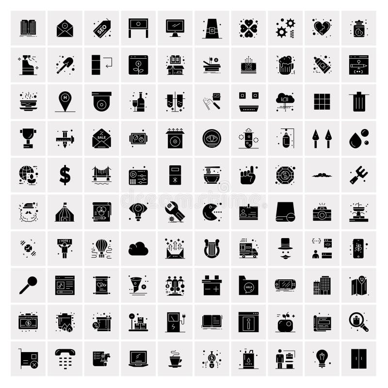 Set of 100 Universal Solid Icons Stock Vector - Illustration of pack ...