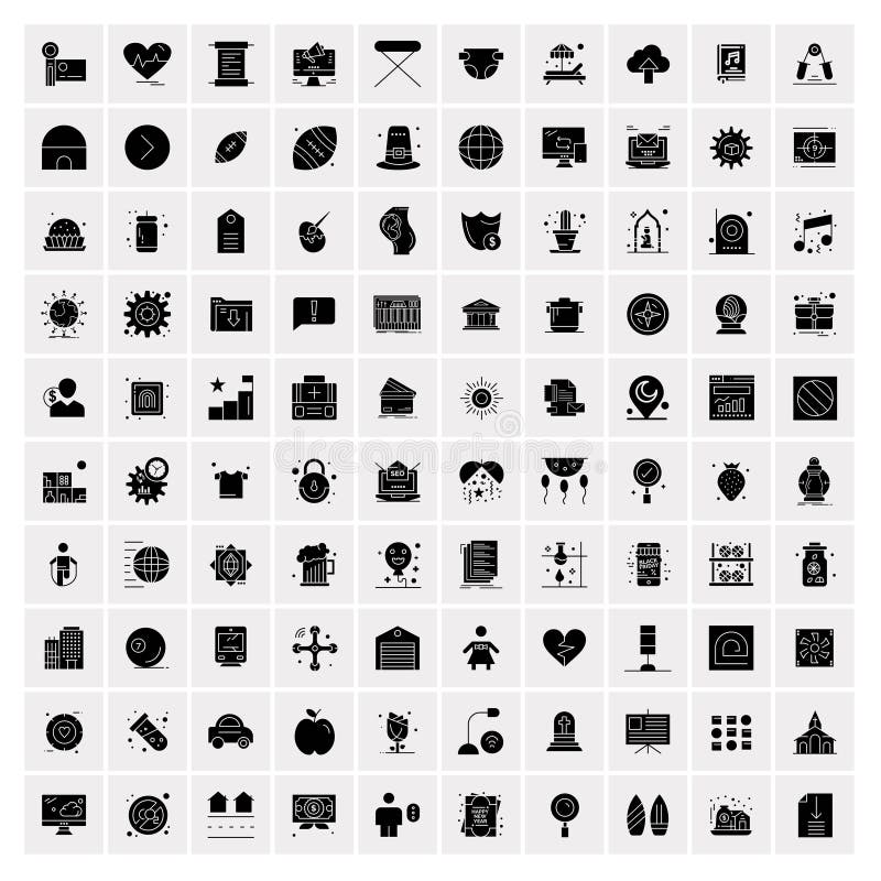 Set of 100 Universal Solid Icons Stock Vector - Illustration of culture ...