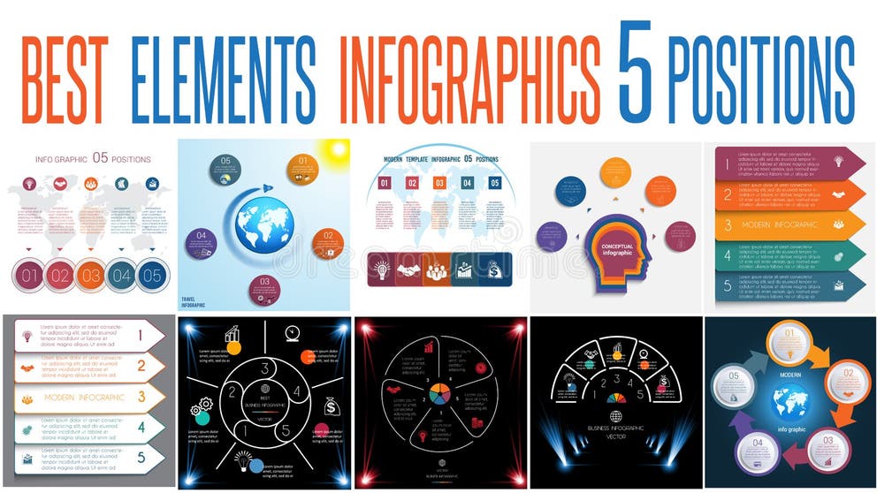 Set 10 Universal Templates Elements Infographics for 5 Positions Stock ...