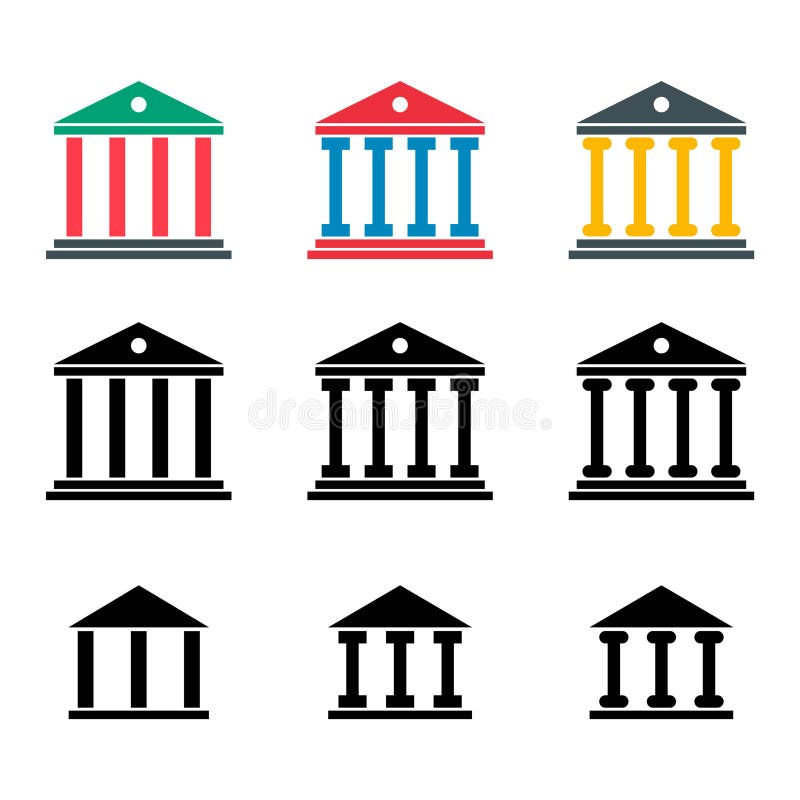 Set of University Architecture Icon, Museum Roman Symbol, Flat Design ...