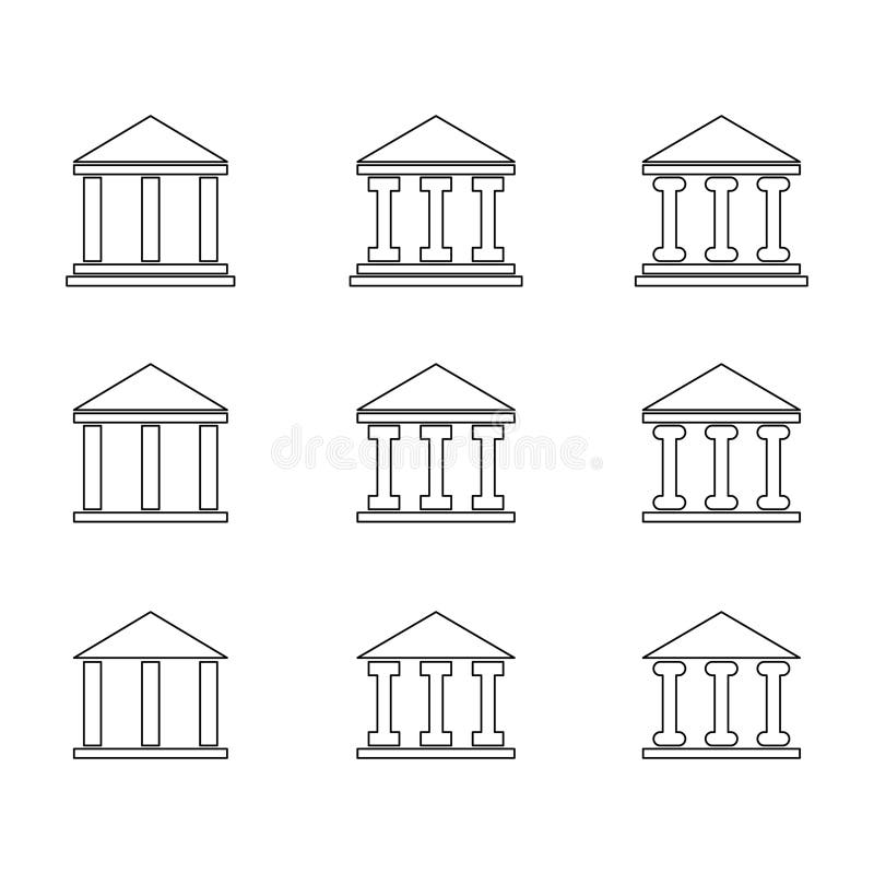 Set of University Architecture Icon, Museum Roman Symbol, Flat Design ...