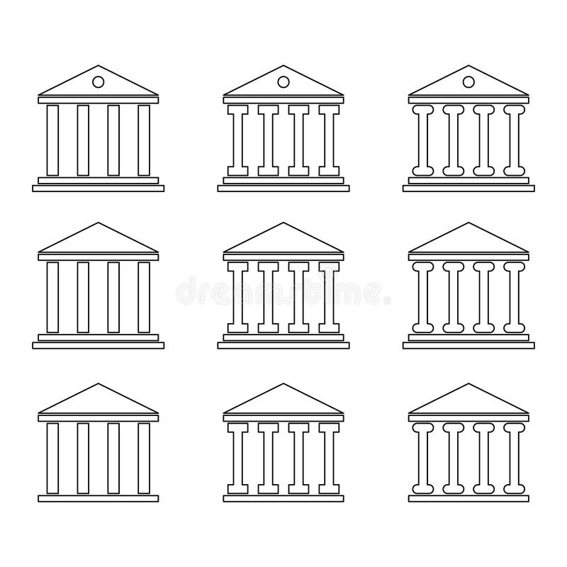 Set of University Architecture Icon, Museum Roman Symbol, Flat Design ...