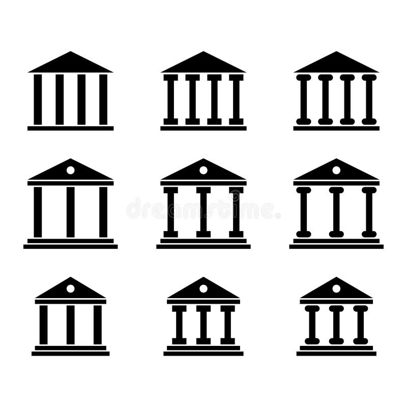 Set of University Architecture Icon, Museum Roman Symbol, Flat Design ...