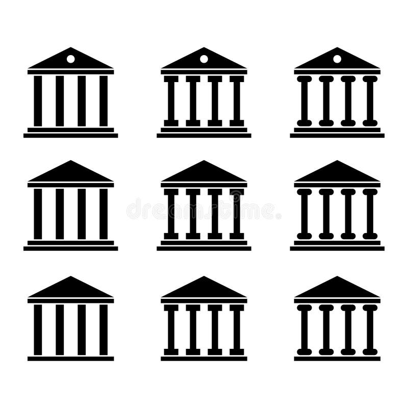 Set of University Architecture Icon, Museum Roman Symbol, Flat Design ...