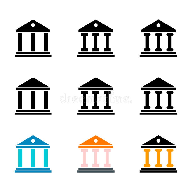 Set of University Architecture Icon, Museum Roman Symbol, Flat Design ...