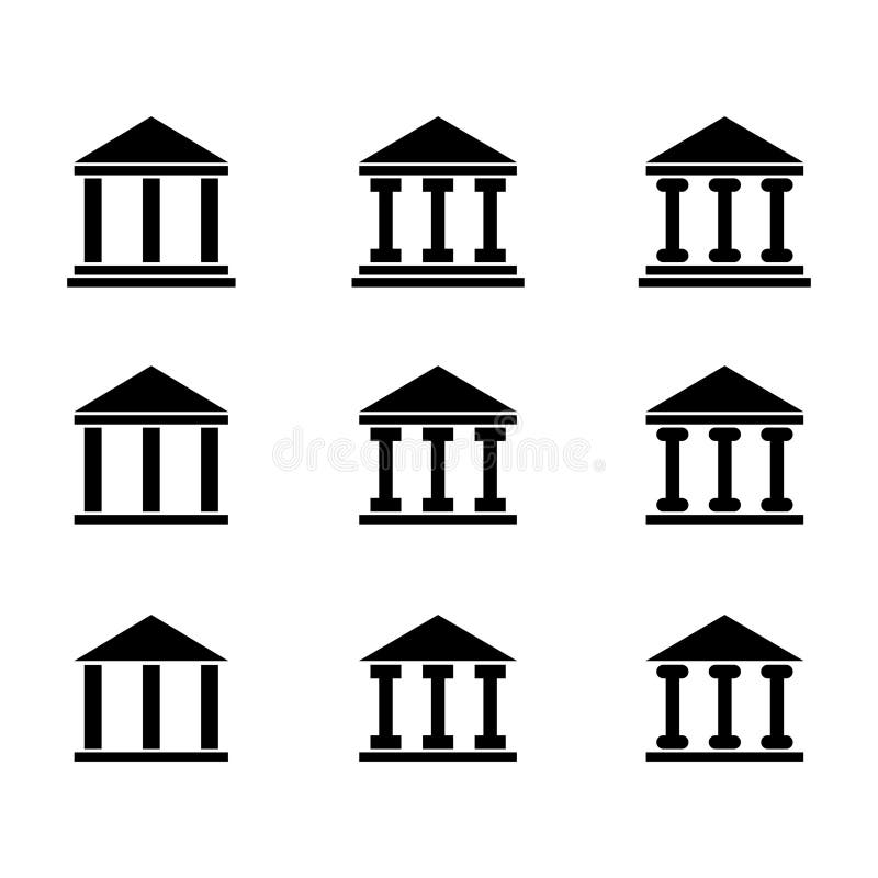 Set of University Architecture Icon, Museum Roman Symbol, Flat Design ...
